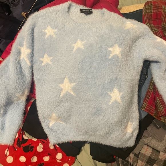 Sweaters | Furry And Soft Sky Blue Sweater With Stars Wore Just A ...